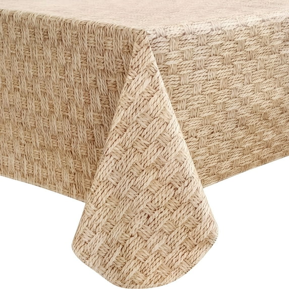 AUQ Heavy Duty Vinyl Tablecloth with Flannel Backing Waterproof Oil ...