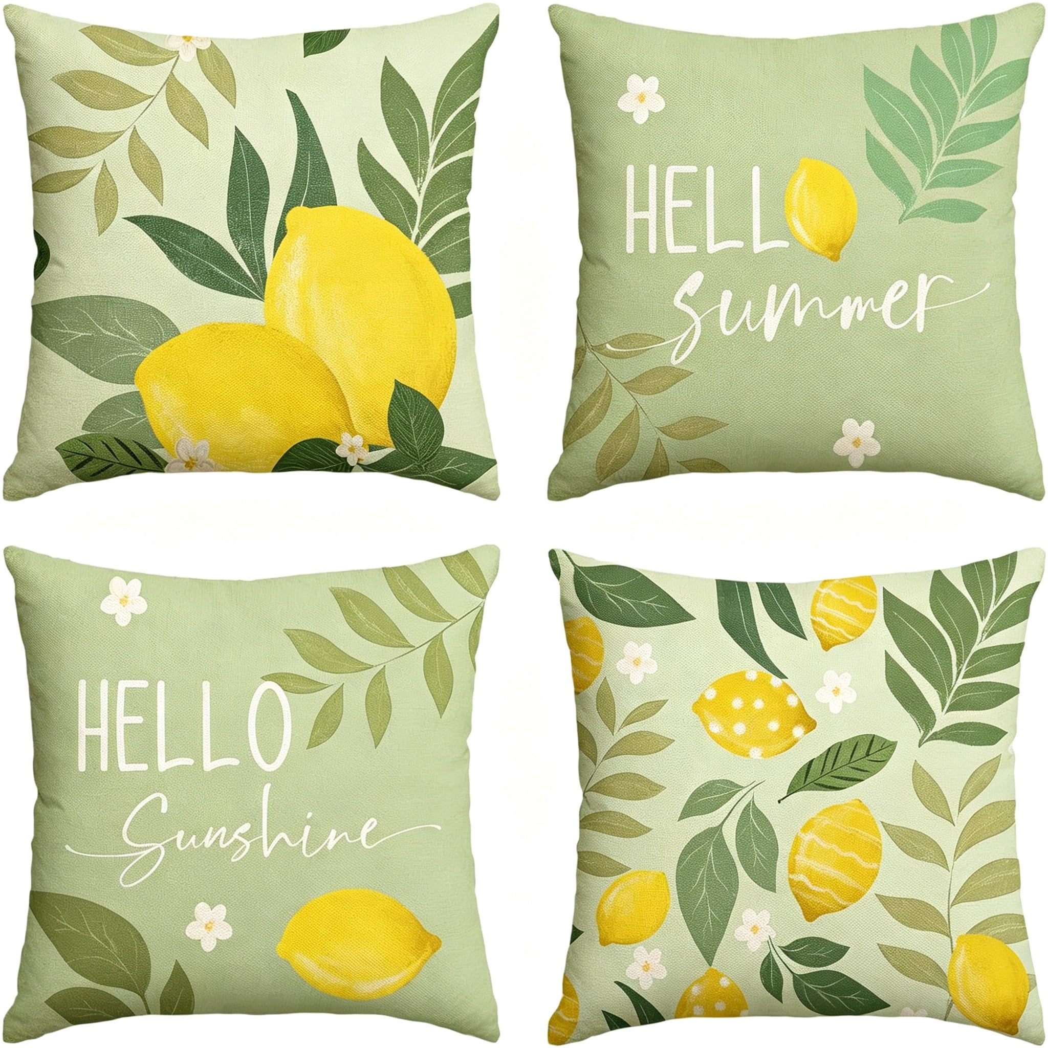 AUQ Hello Summer Lemon Floral Green Throw Pillow Covers, 18 x 18 Inch ...