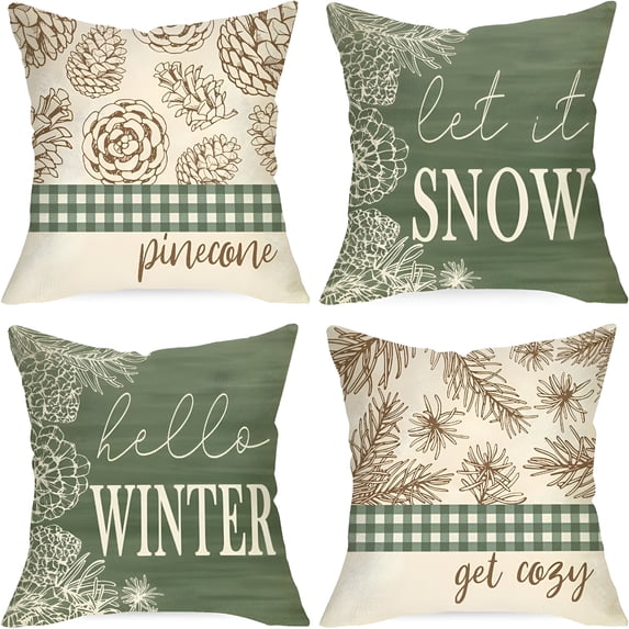 AUQ Hello Winter Pine Cone Decorative Throw Pillow Covers 20X20 Set of ...