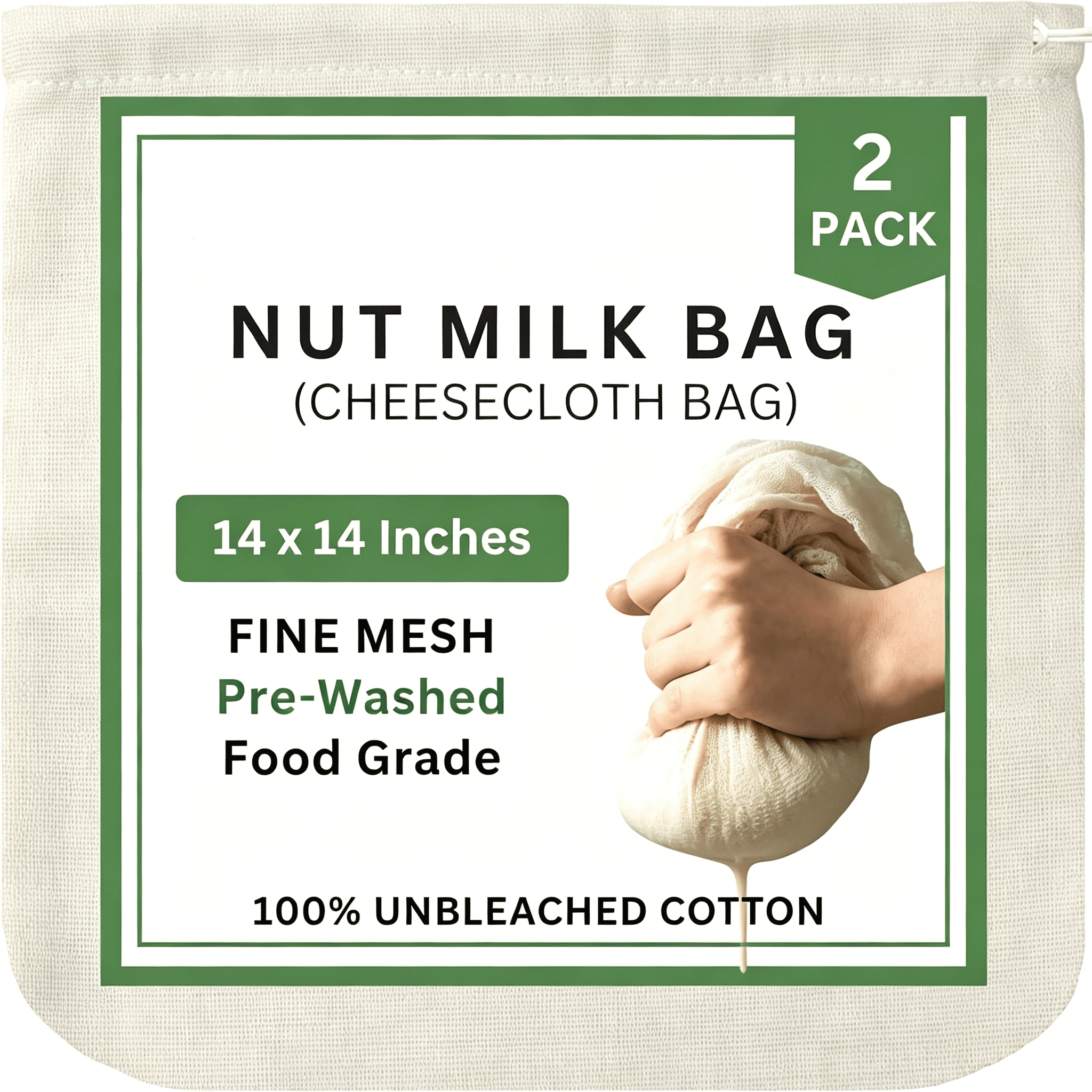 AUQ Nut Milk Bag & Cheese Cloth Bag (Ultra Dense),XL 14 × 14 Inch,100% ...