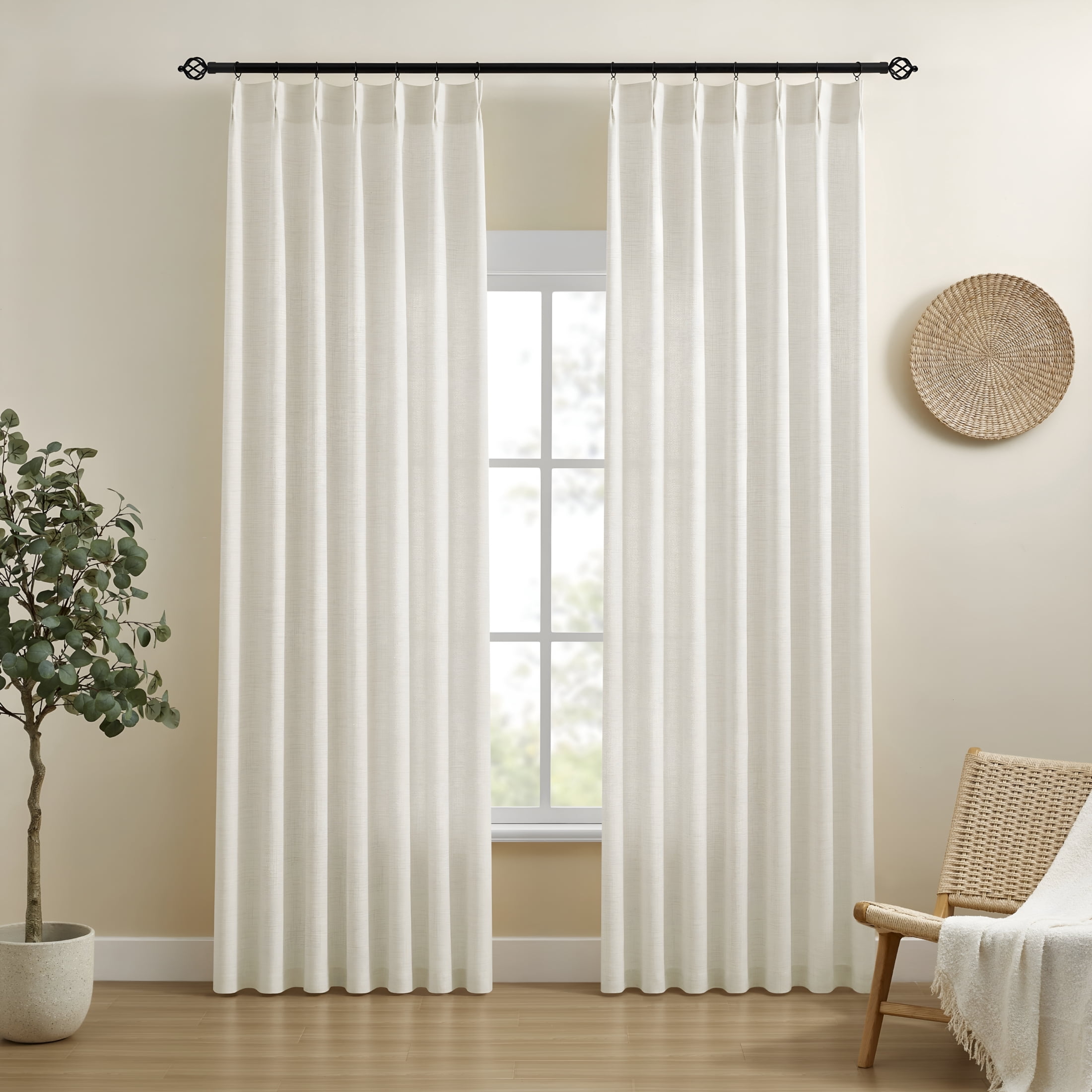 AUQ Pinch Pleated Light Filtering Linen Blended Curtains,Boho Back Tab ...
