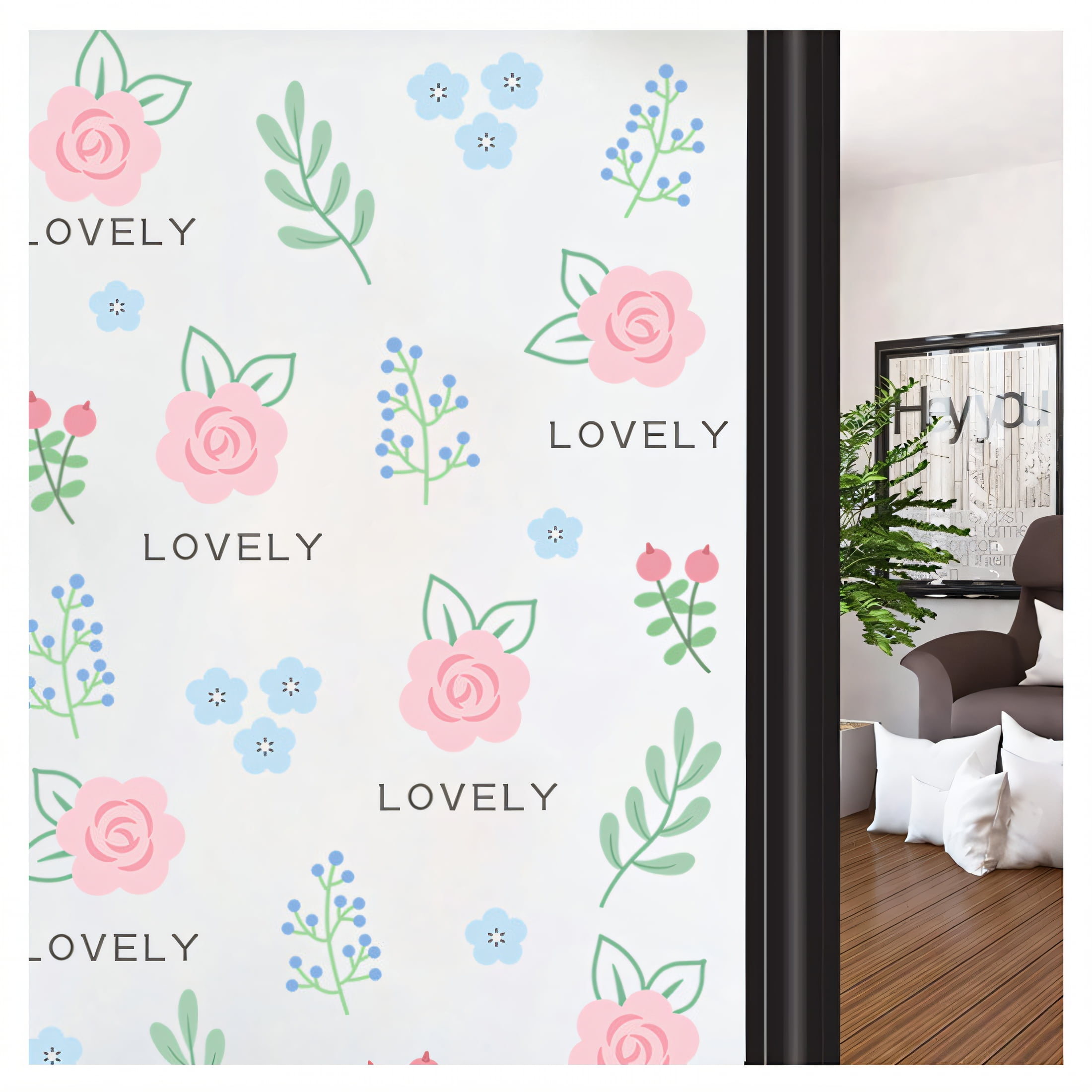 AUQ Privacy Window Film,Fresh Blossom Frosted Window Film,Light ...