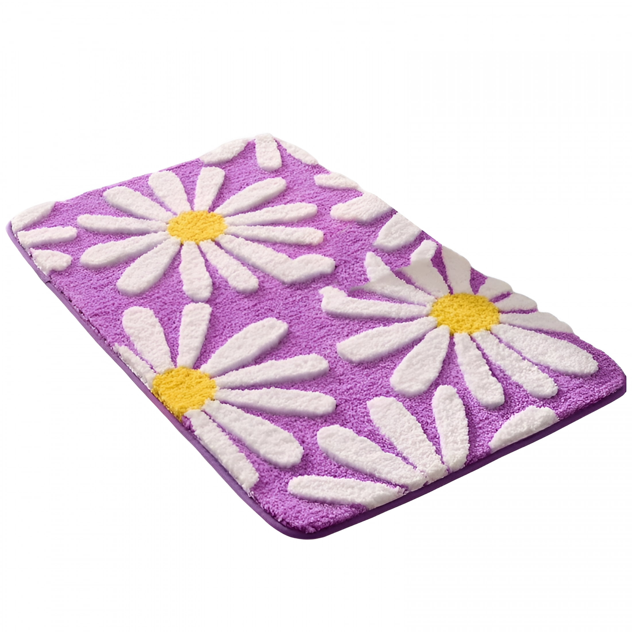 AUQ Purple Bathroom Rugs Cute Daisy Bath Mat White and Yellow Flower ...