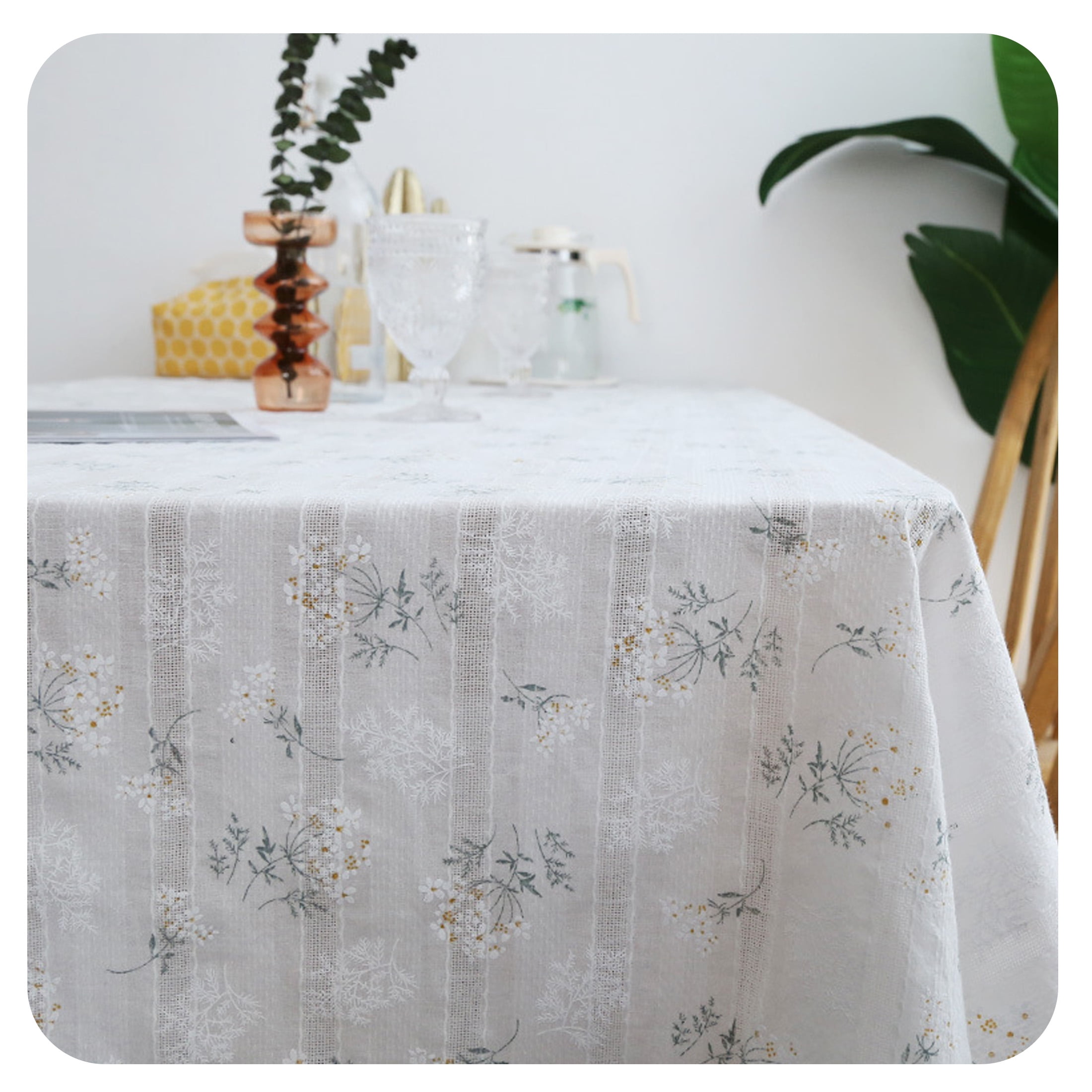 AUQ Rectangle Tablecloth Fresh Country Style White Lilac Floral Cloth ...