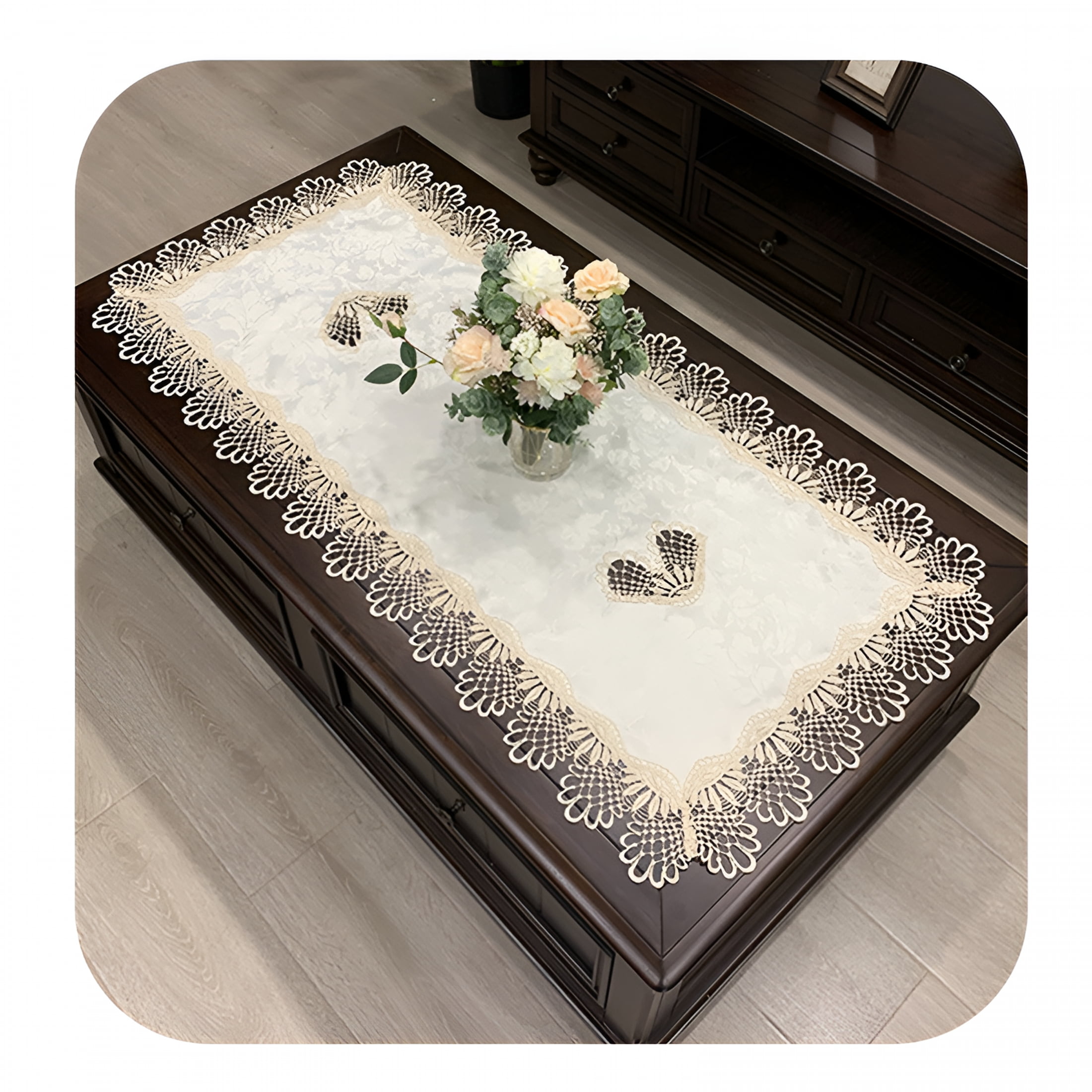 AUQ Rectangle Tablecloth Lace Coffee Table Cover Embroidered Table ...