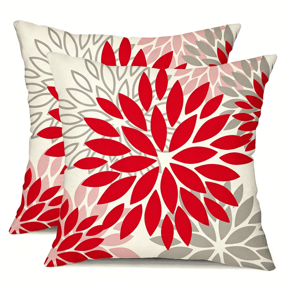 AUQ Red Pink Flower Pillow Covers 18x18 Inch Set of 2 Valentines Day ...