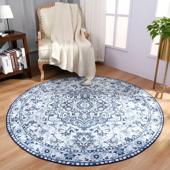 AUQ Round Rugs Soft Vintage Circle Area Rug Low-Pile Floor Carpet for ...