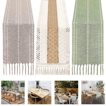 SEARIPE Macrame Table Runners with Tassels, Cotton Linen Boho Table ...