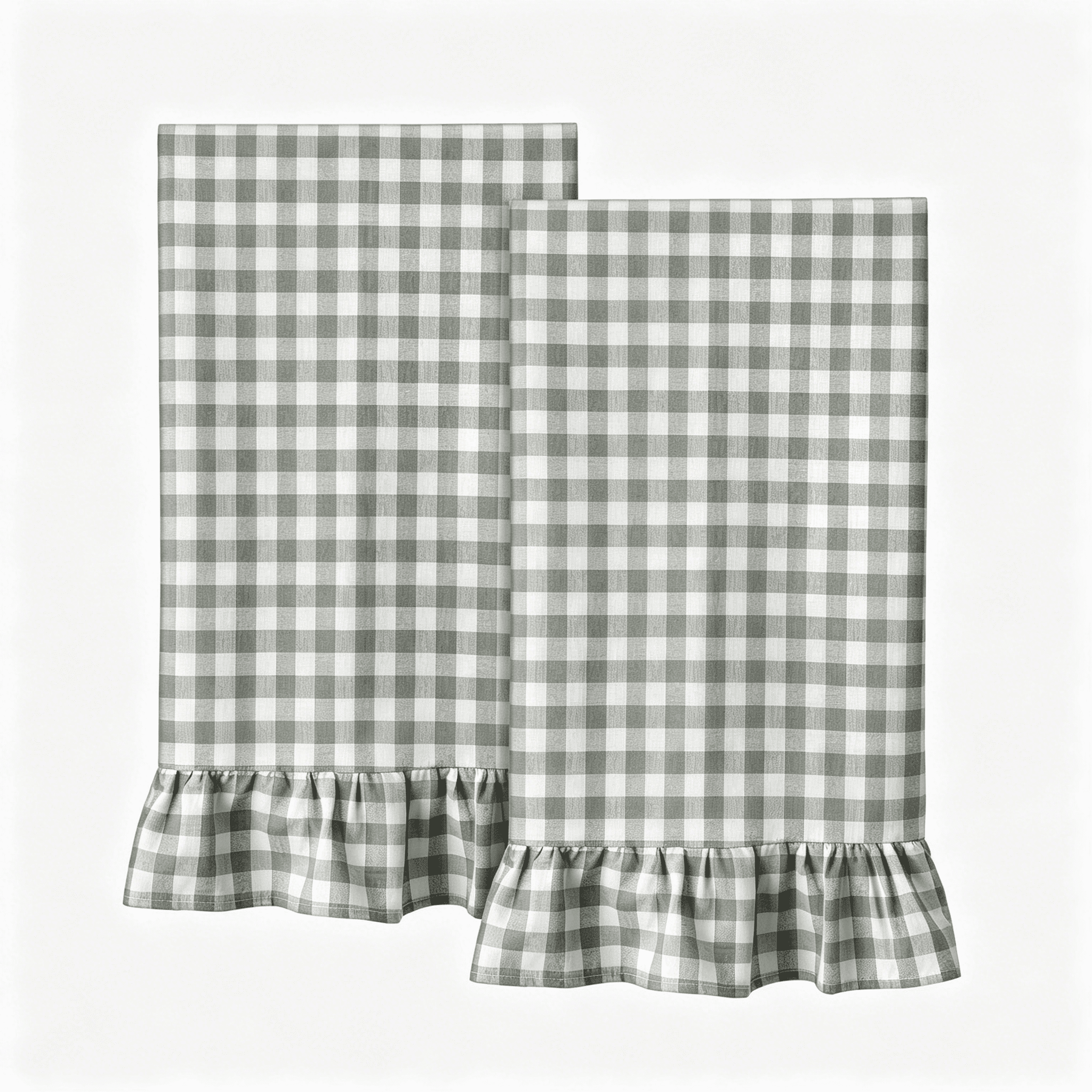 AUQ Sage Green Kitchen Towels Set of 2,100% Cotton Ruffled Gingham Dish ...