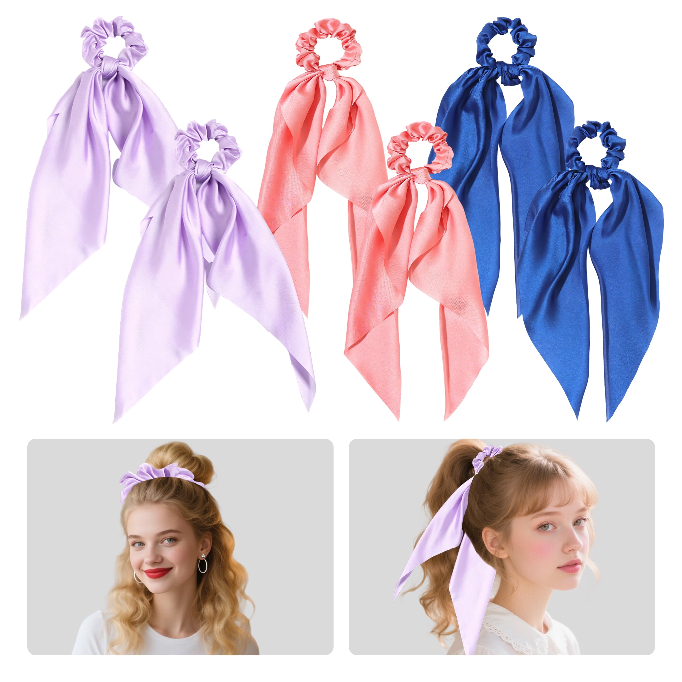 AUQ Scrunchies for Girls,Long Triangular Scarf with Ribbon Hair ...