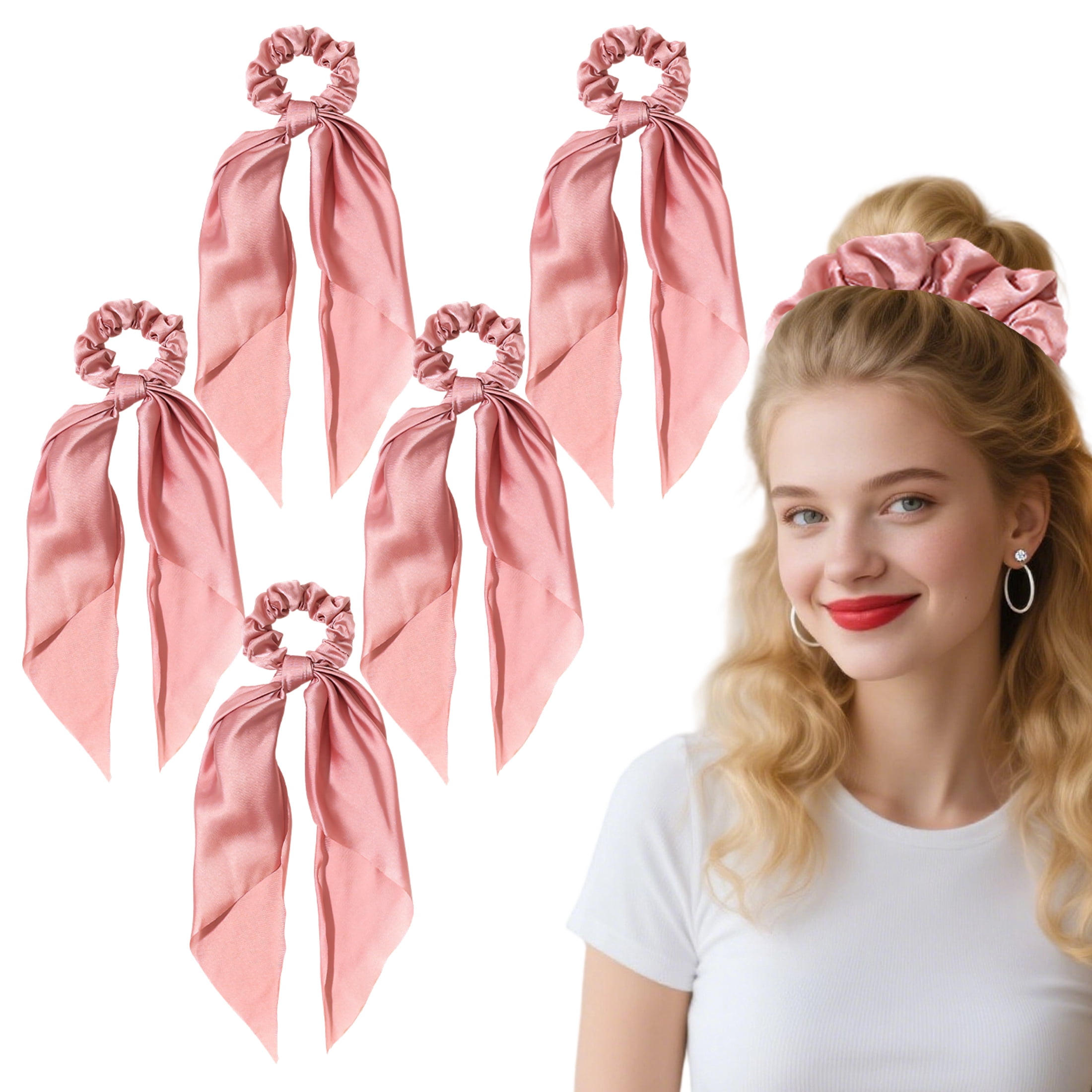 AUQ Scrunchies for Girls,Long Triangular Scarf with Ribbon Scrunchies ...