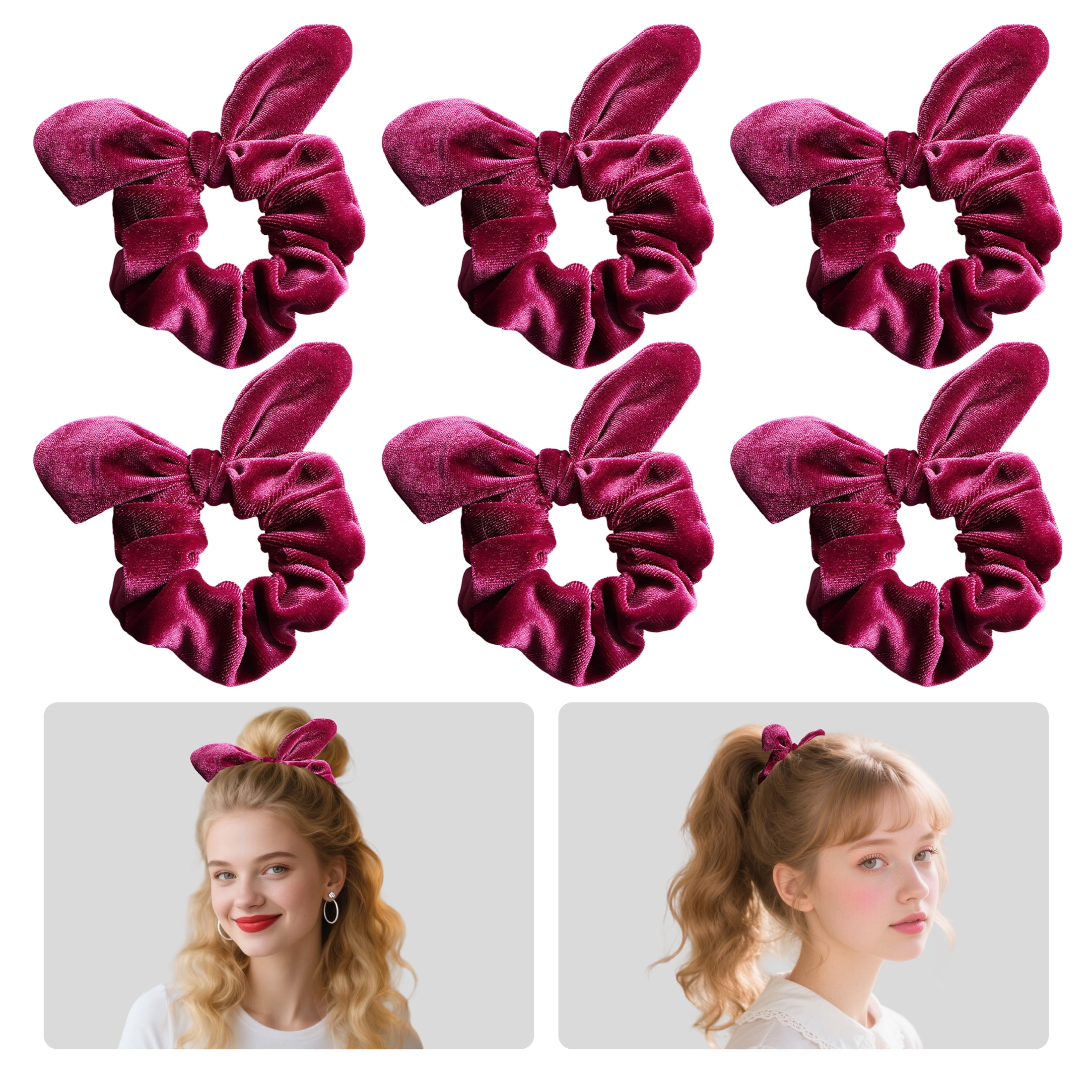 AUQ Scrunchies for Girls,Vintage Velvet Bunny Ears Scrunchies for Girls ...
