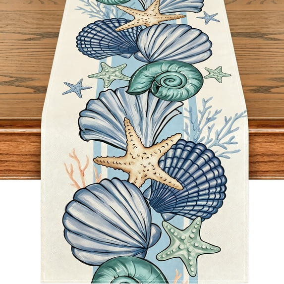 AUQ Sea Shell Starfish Summer Table Runner,Spring Ocean Kitchen Dining ...