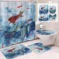 AUQ Sea Turtle Shower Curtain Ocean Coastal with Cat and Fish Bathroom ...