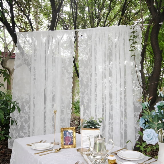 AUQ Sheer Lace Curtains for Bedroom,Rod Pocket Elegant Floral Kitchen ...