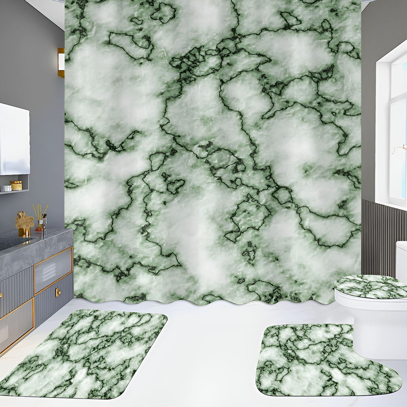 AUQ Shower Curtain Set,Light-Tend Design Bathroom Shower Curtain Sets,Easy Ring Sweep Bathroom ...