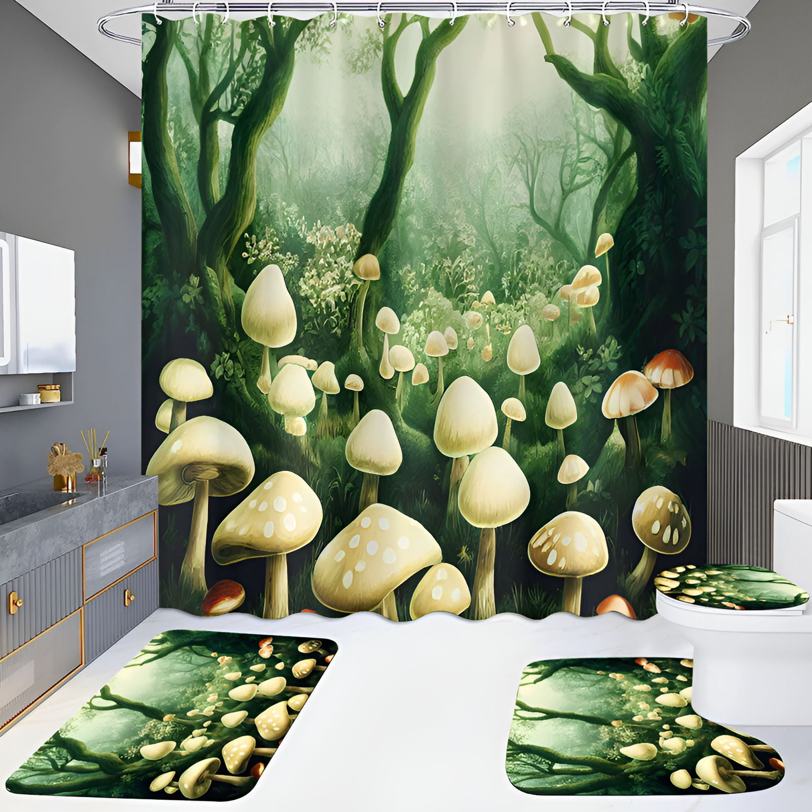 AUQ Shower Curtain Set,Mildew-Free Rim Bathroom Shower Curtain Sets ...