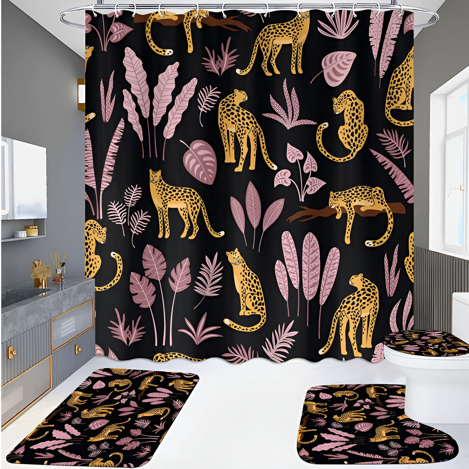 AUQ Shower Curtain Set,Mold-Free Guard Bathroom Shower Curtain Sets,Low ...