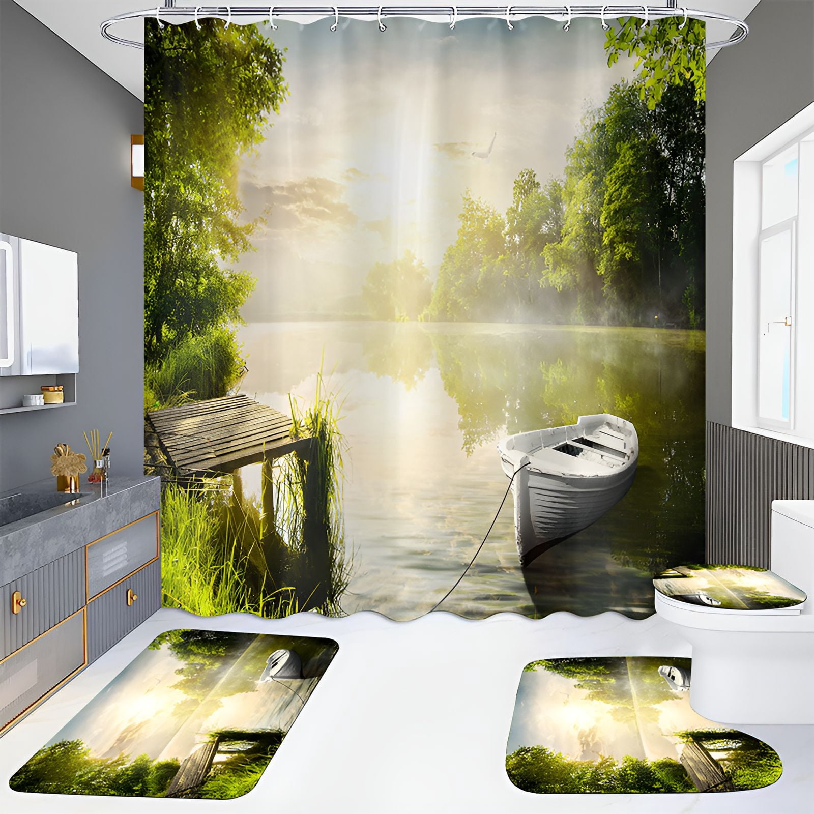 AUQ Shower Curtain Set,Quick-Dust Glow Bathroom Shower Curtain Sets ...