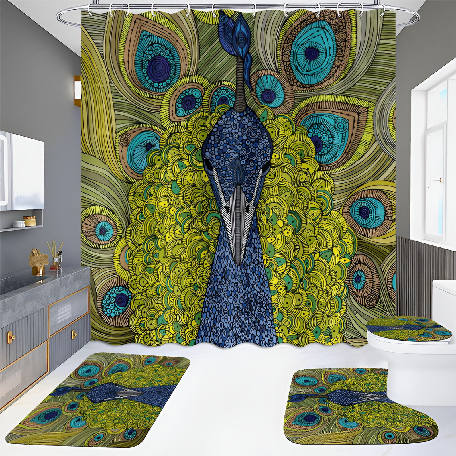 AUQ Shower Curtain Set,Resilient Fabric Guard Bathroom Shower Curtain ...