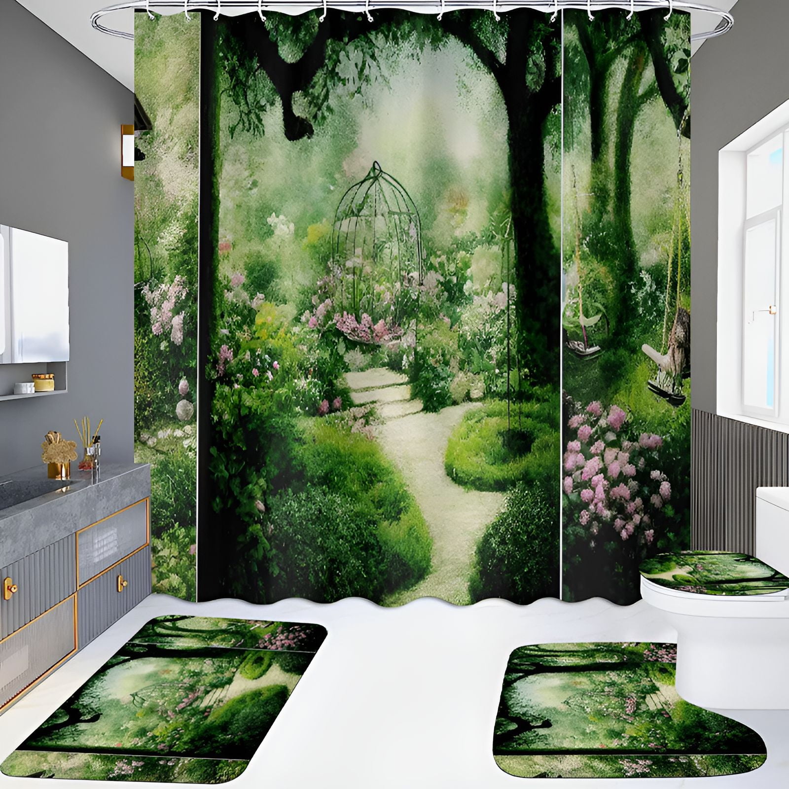 AUQ Shower Curtain Set,Shade Stays Bold Bathroom Shower Curtain Sets,No ...