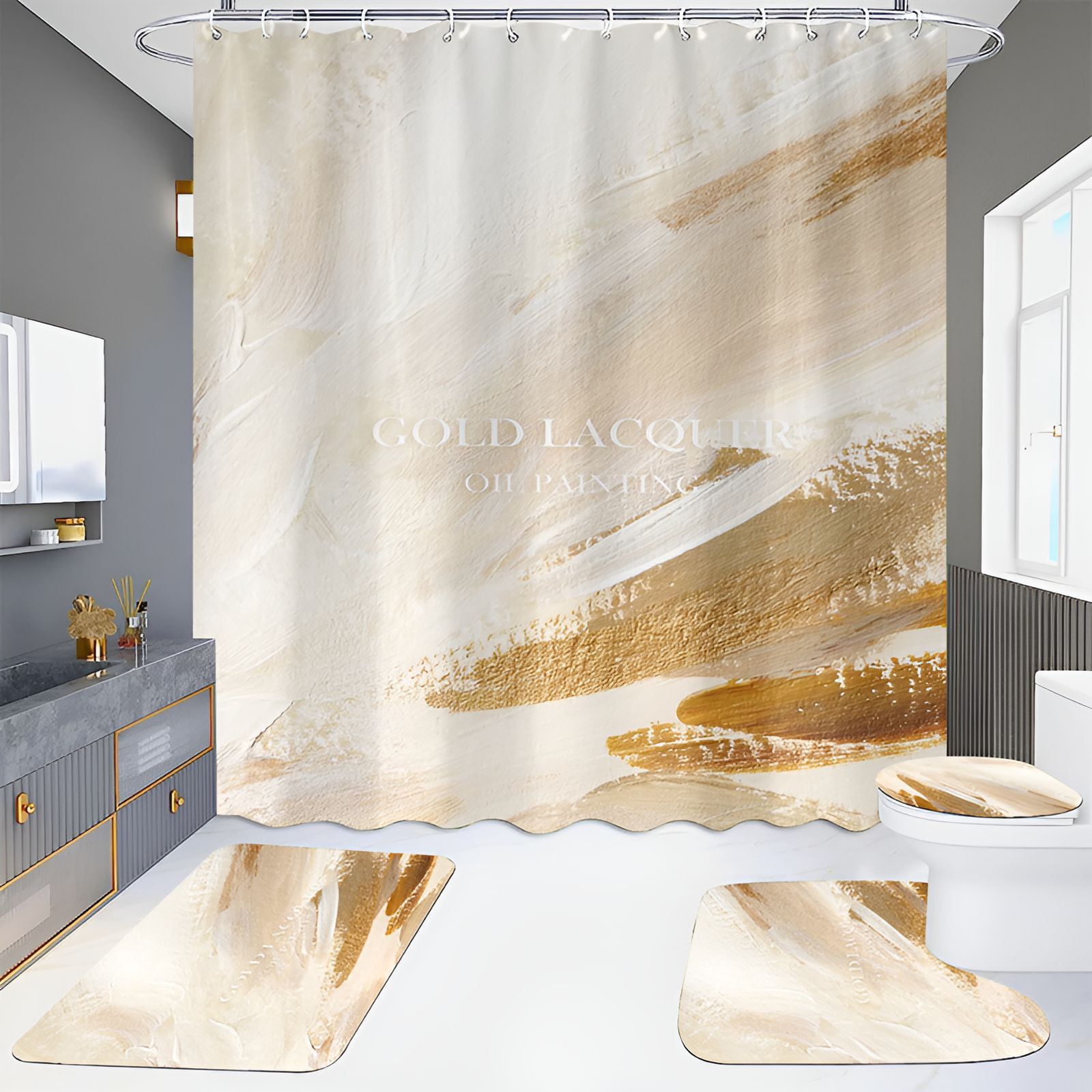 AUQ Shower Curtain Set,Splash-Safe Zip Bathroom Shower Curtain Sets ...