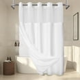 AUQ Slub Textured White Shower Curtain with Snap-in Liner,Mesh Window ...