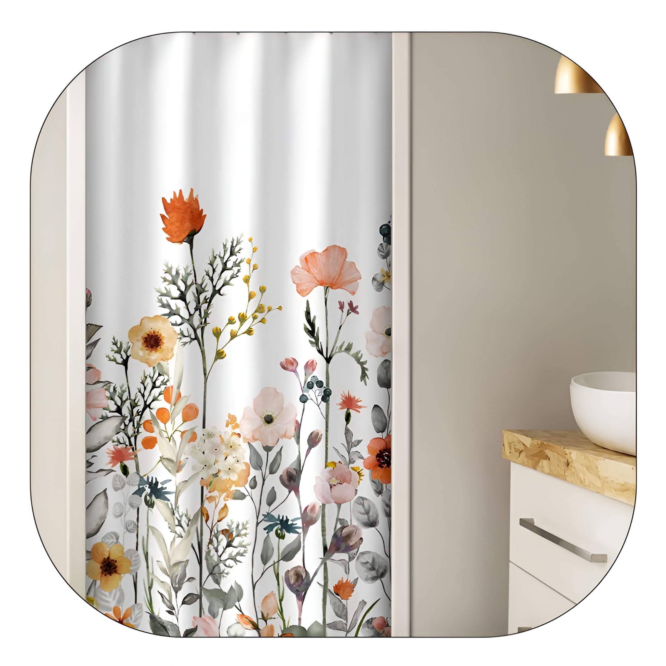 RLESO Small Stall Shower Curtain 36W X72H Inches Narrow Rv Floral ...