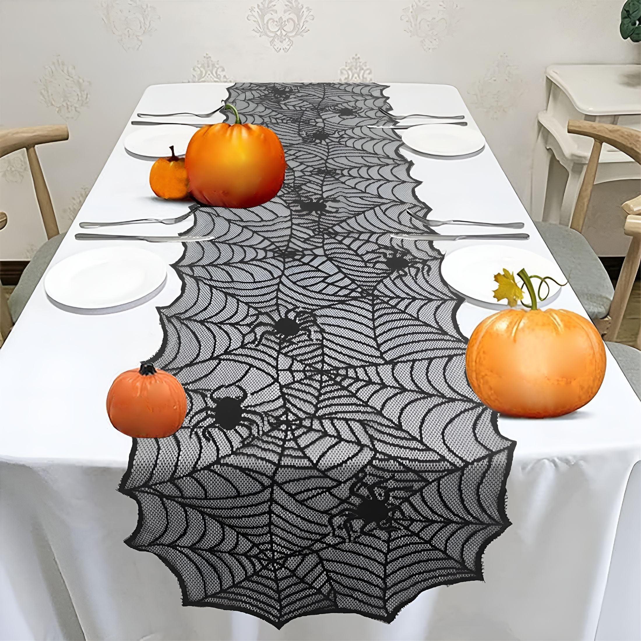 AUQ Spider Web Halloween Table Runner,Black Lace Cobweb Table Runners ...