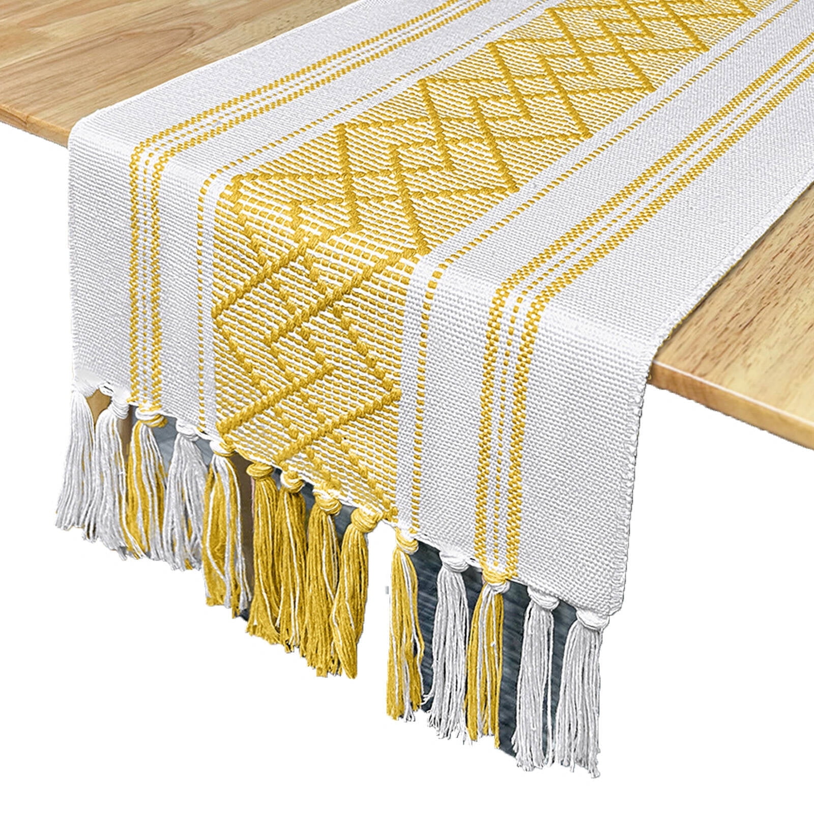 AUQ Table Runner,Modern Diamond Design Table Cloth,Handmade Tassel ...