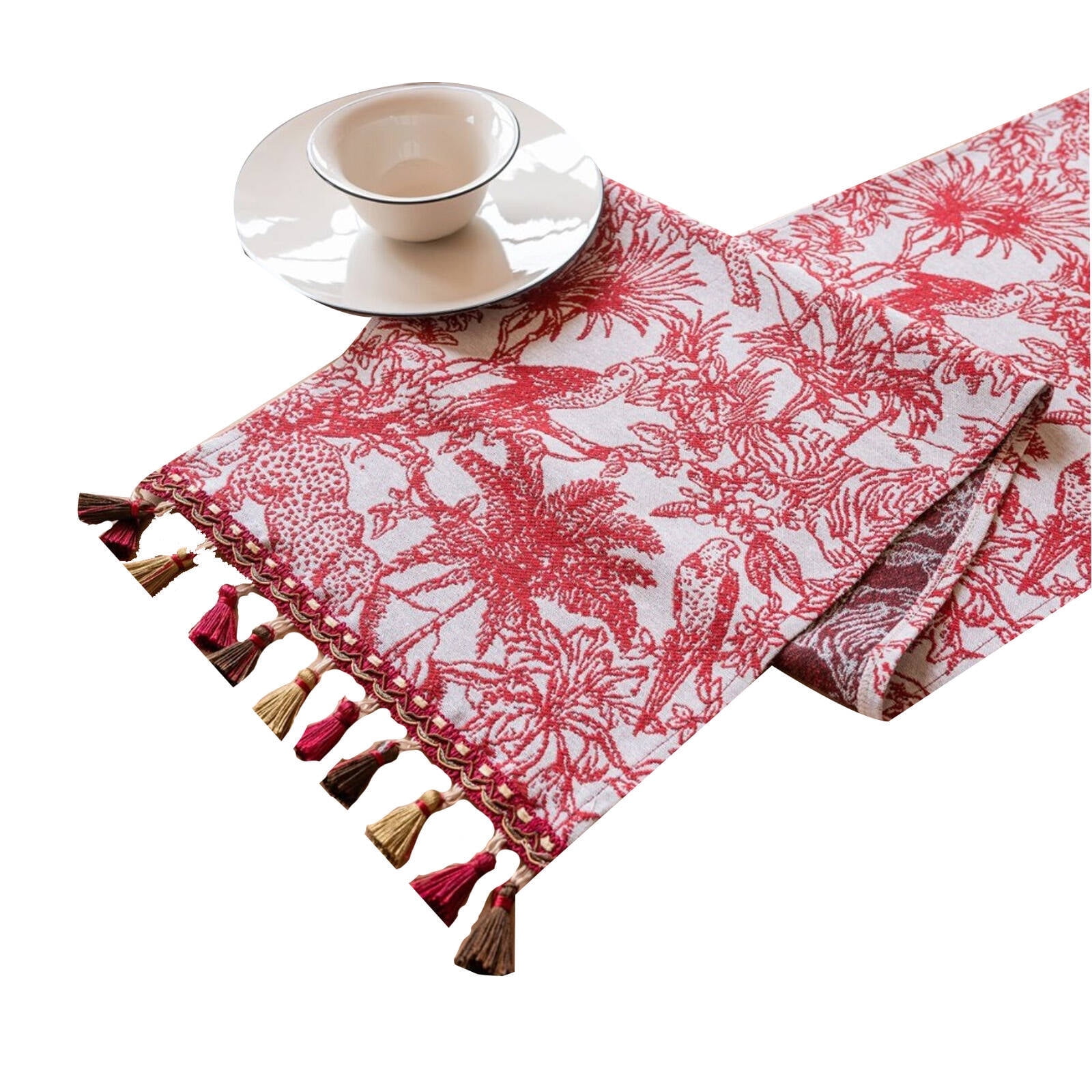 AUQ Table Runner,Scandinavian Jacquard Design Table Cloth,Festive Red ...