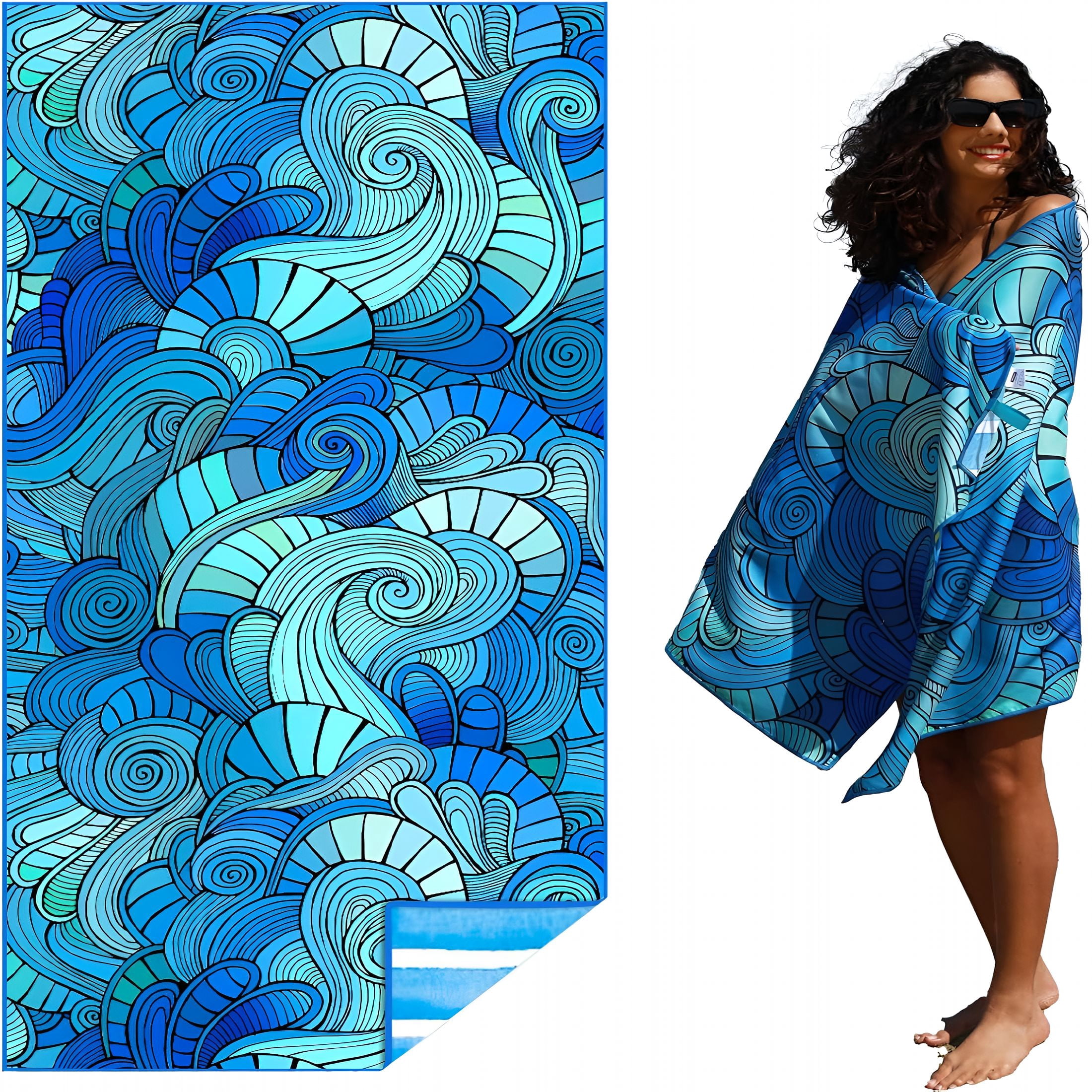 AUQ Thin Lightweight Microfiber Beach Towel Sand Free Quick Dry ...