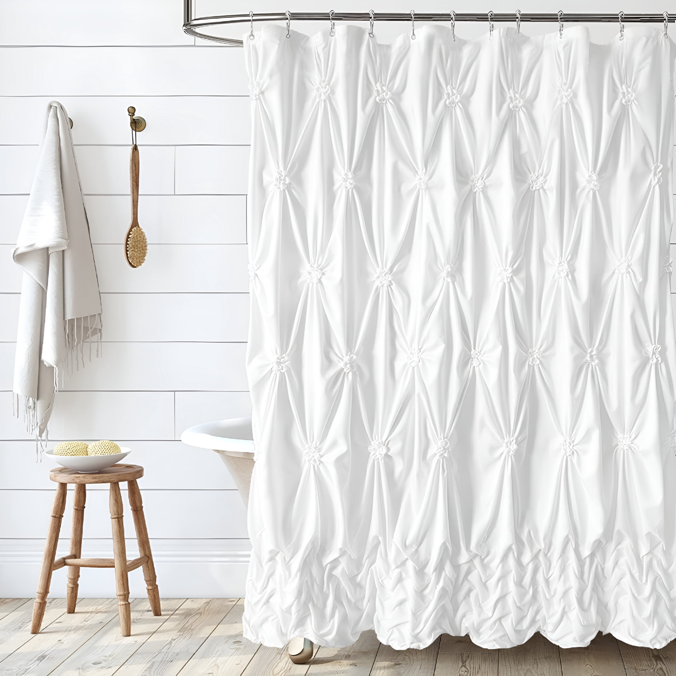 AUQ White Shower Curtain Fabric Shower Curtain Pleat Boho Shower ...