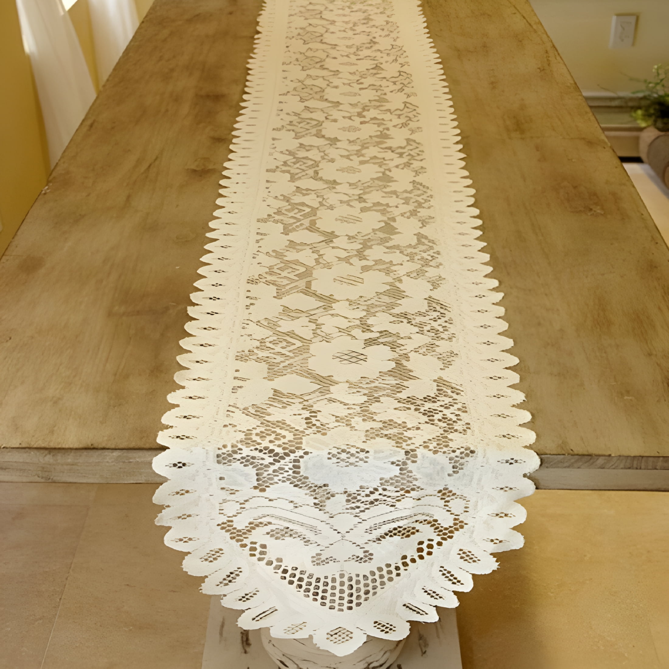 AUQ 2026 New White Vintage Oval Cotton Handmade Table Runner Crocheted ...
