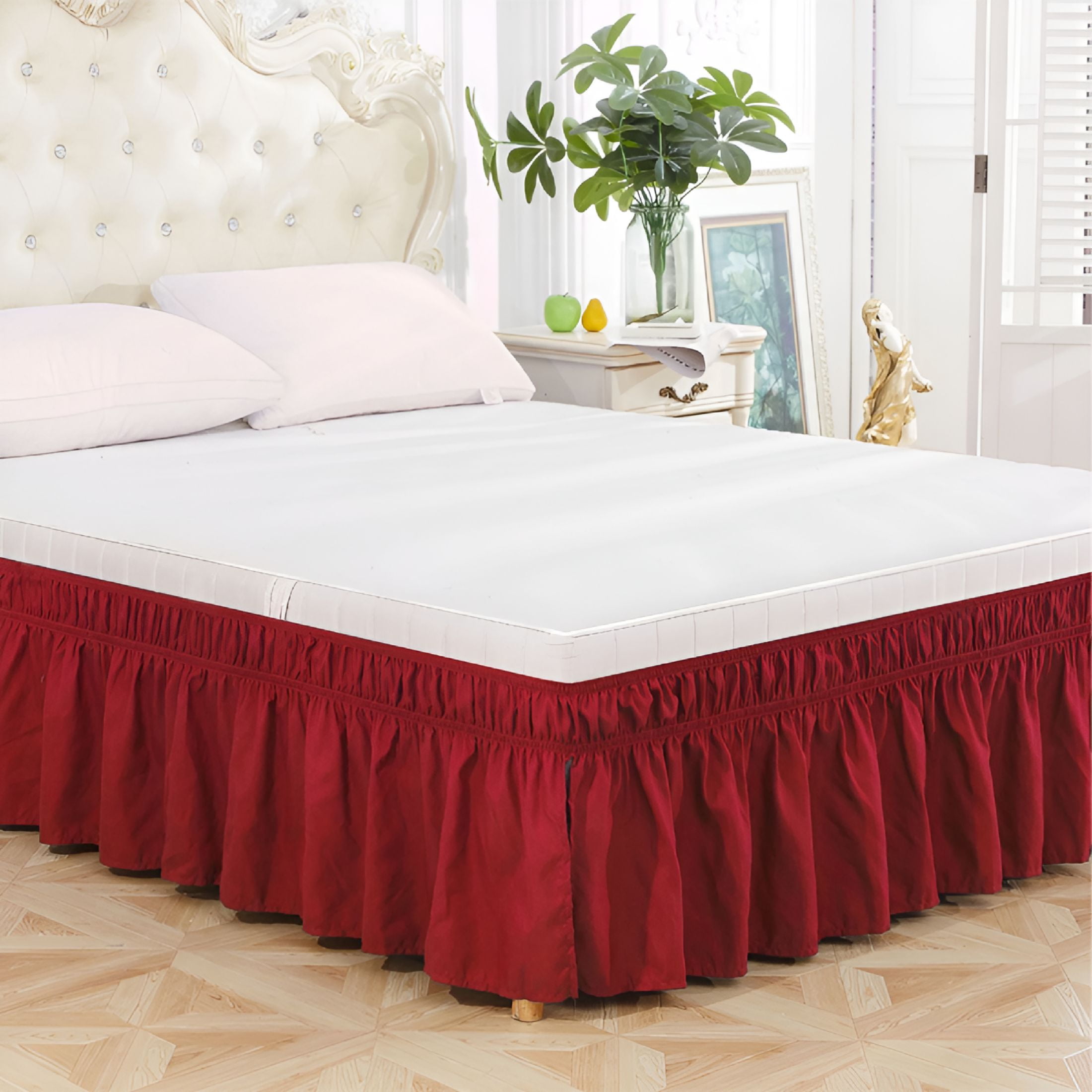 AUQ Wrap Around Dust Ruffle Bed Skirt for Queen Size Beds with 15 in ...