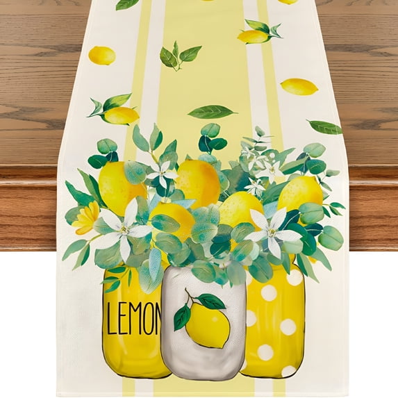 AUQ Yellow Stripes Vase Lemon Summer Table Runner,Spring Kitchen Dining ...