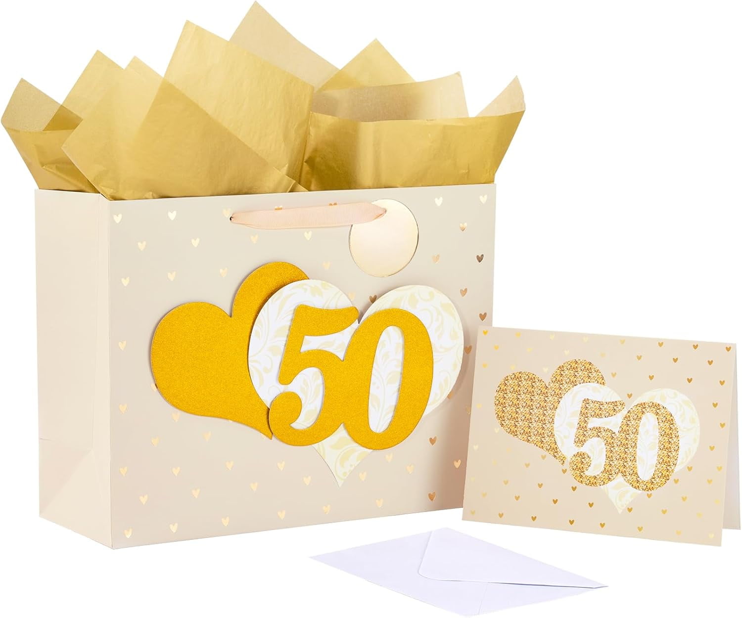 AUR 13" Wedding Gift Bag, Gold Gift Bag with Tissue Paper, Gift Tag and ...