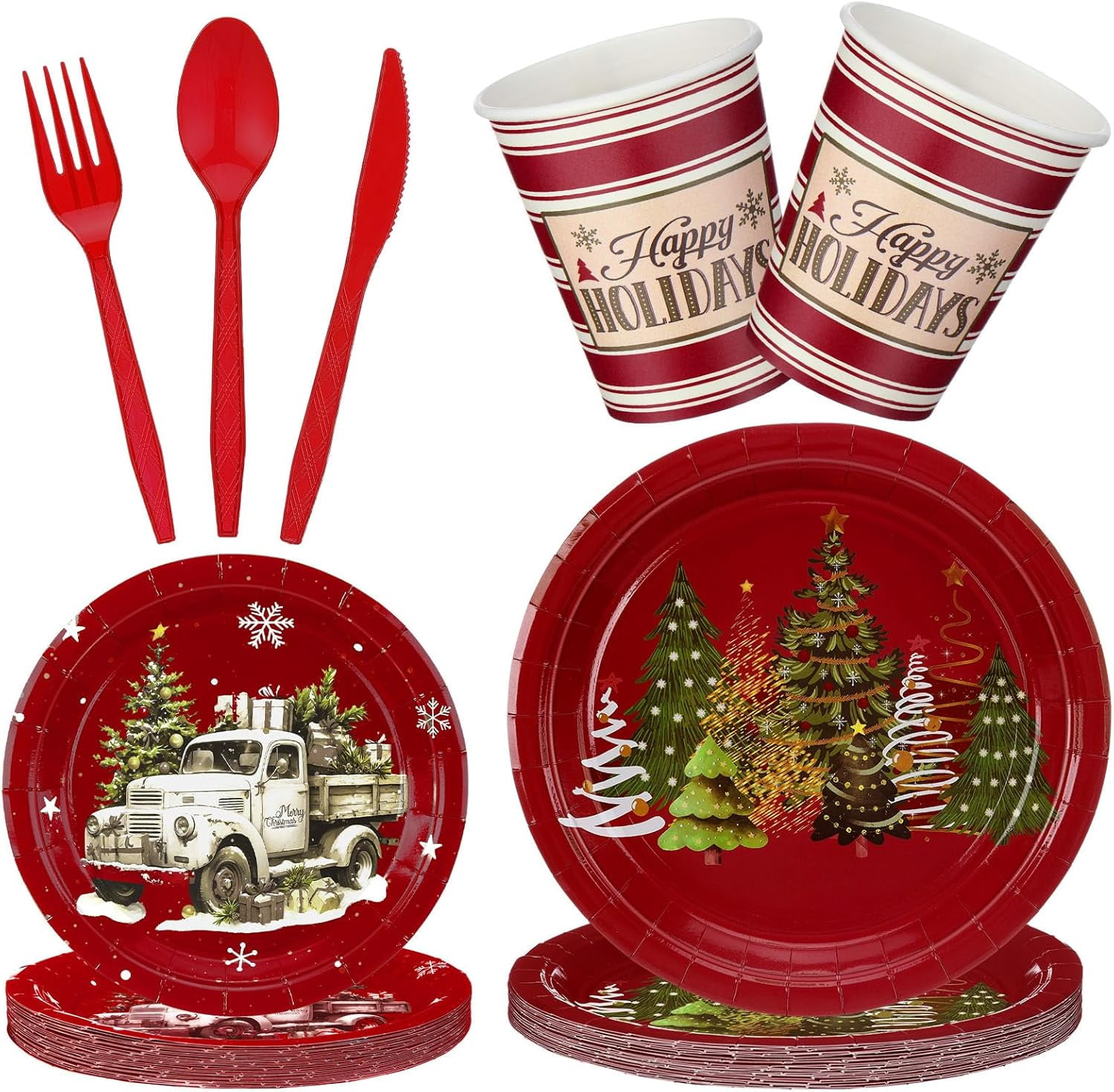 AUR 150 Pcs Christmas Disposable Paper Dinnerware Set for 25 Guests ...