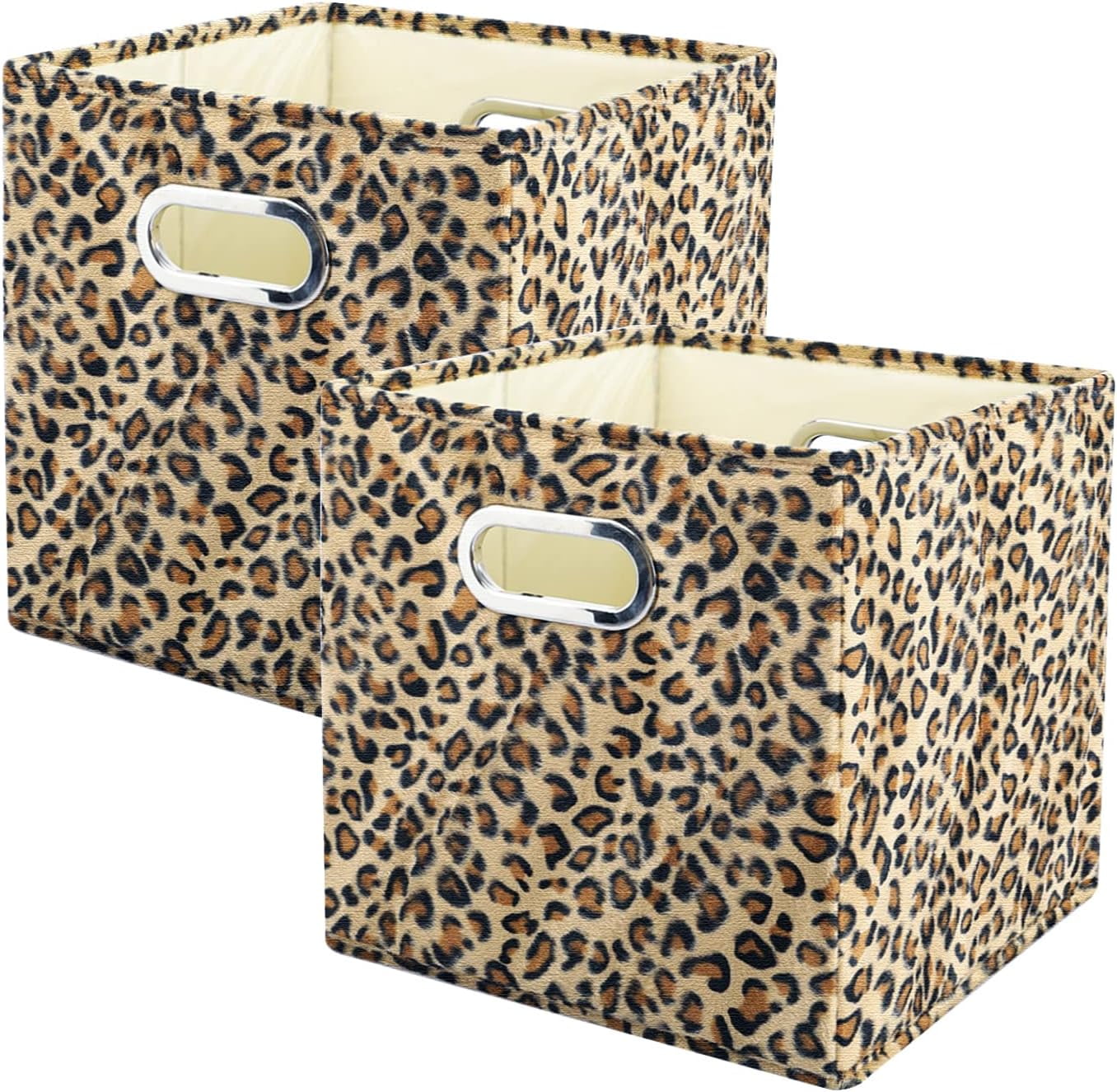 AUR 2PCS Storage Cubes Leopard Cheetah Print Velvet Fabric Storage Bins ...