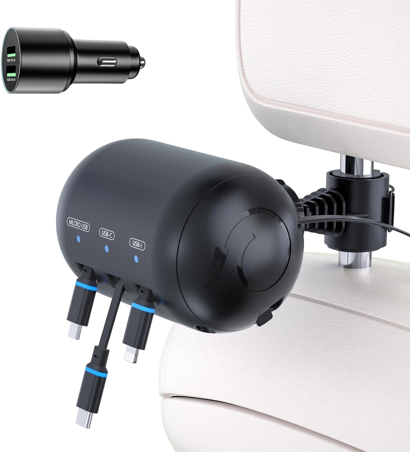 AUR 3-in-1 Retractable Backseat Car Charging Station, 36W Fast Car ...