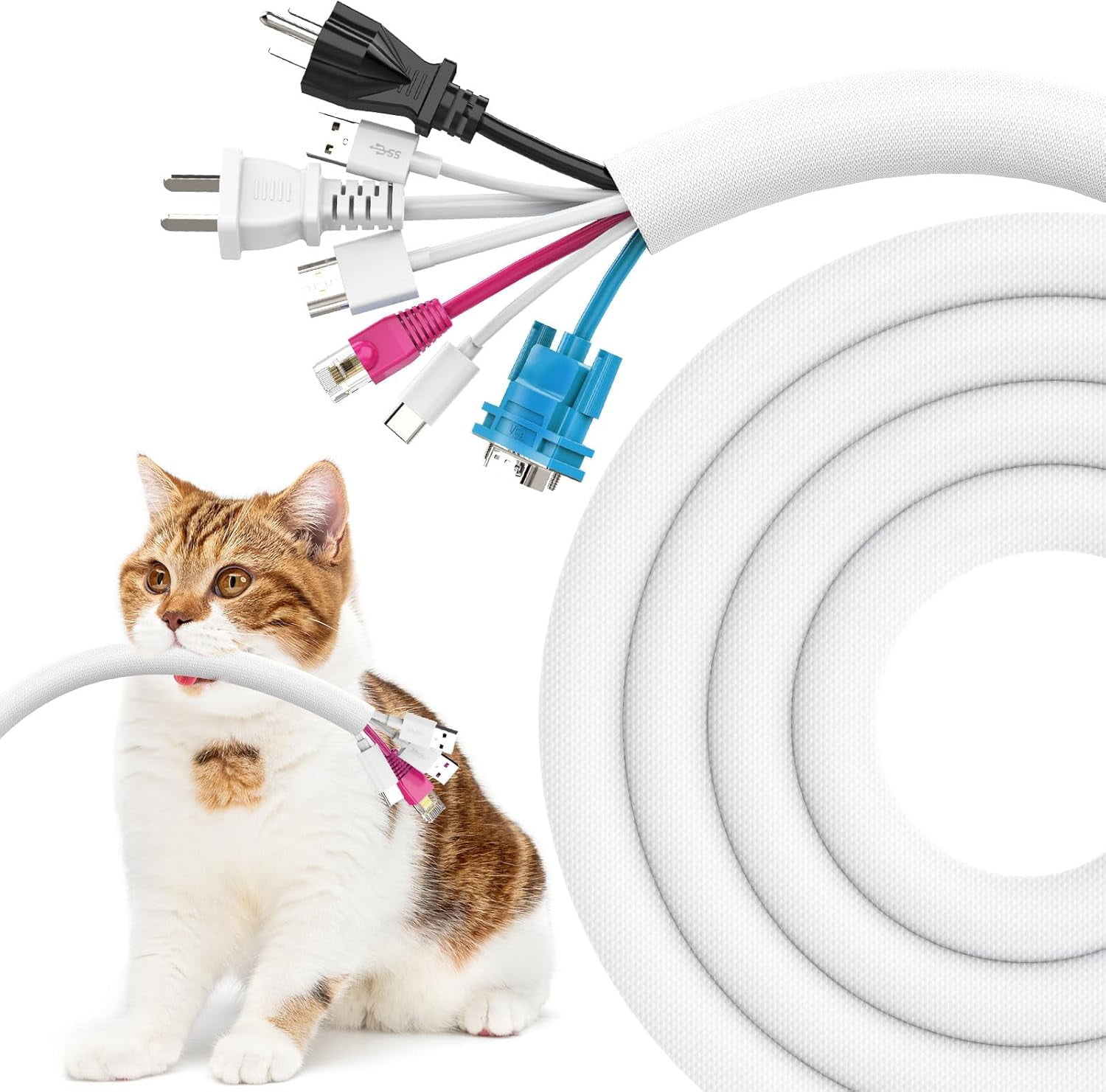 AUR Dog and Cat Cord Protector 10ft - 1inch, Flexible Cable Sleeve for ...