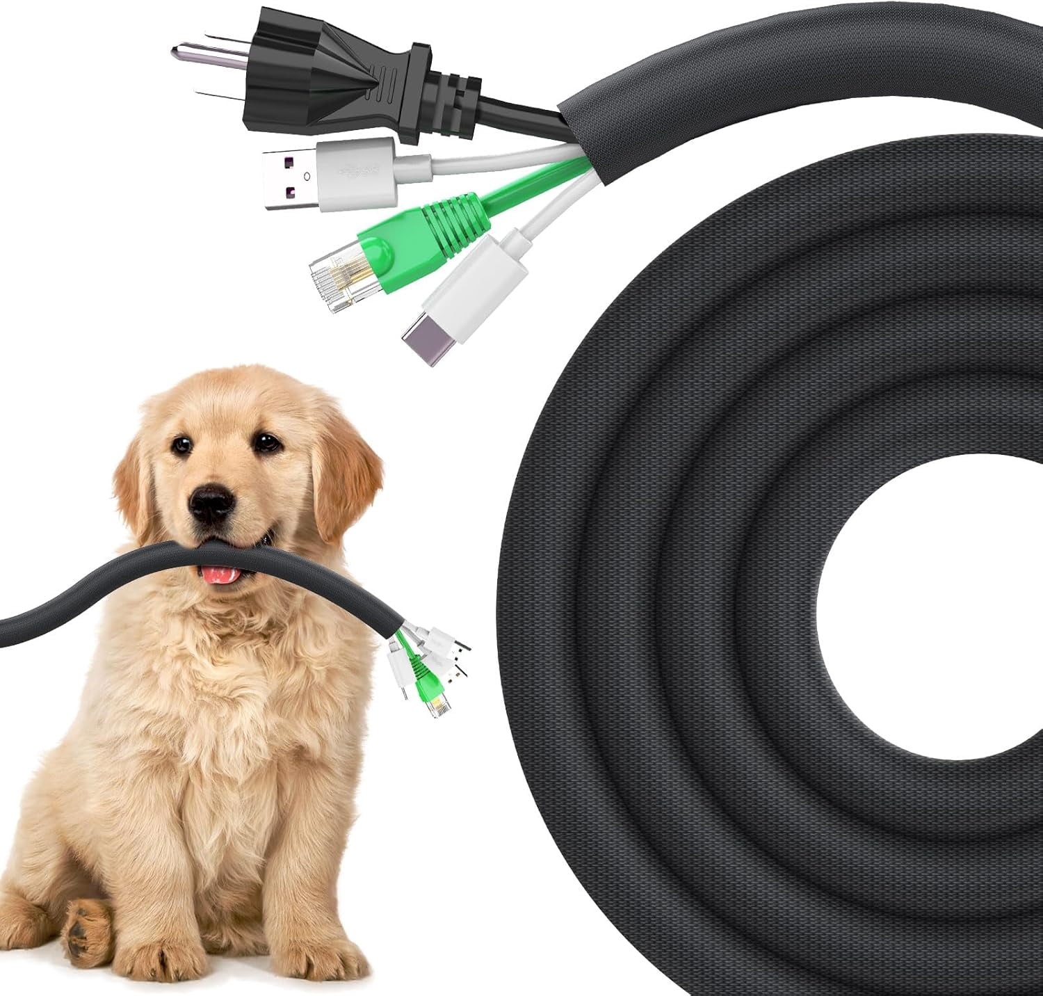 AUR Dog and Cat Cord Protector 25ft - 1/2inch, Flexible Cable Sleeve ...