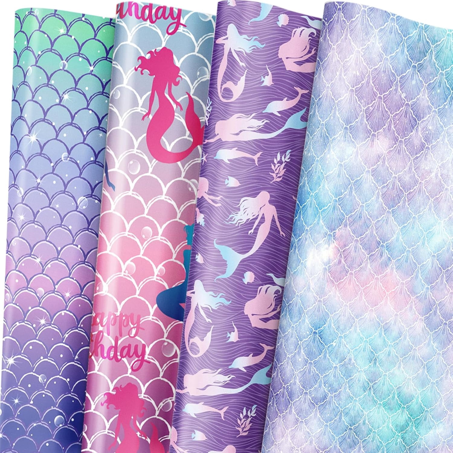 AUR Mermaid Wrapping Paper for Girls Women, Pink Purple Mermaid Scale ...