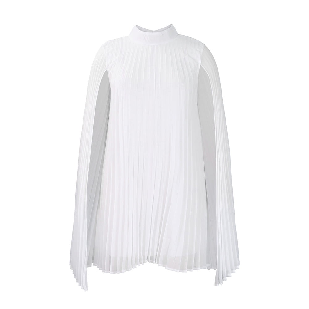AURA Chiffon Midi Dress Cape Batwing Extra Long Sleeve Round Neck High ...
