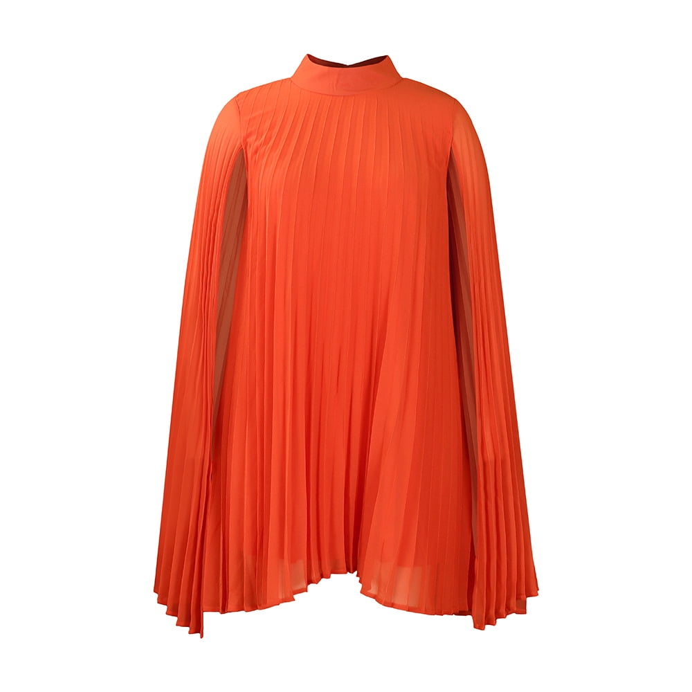 AURA Chiffon Midi Dress Cape Batwing Extra Long Sleeve Round Neck High ...