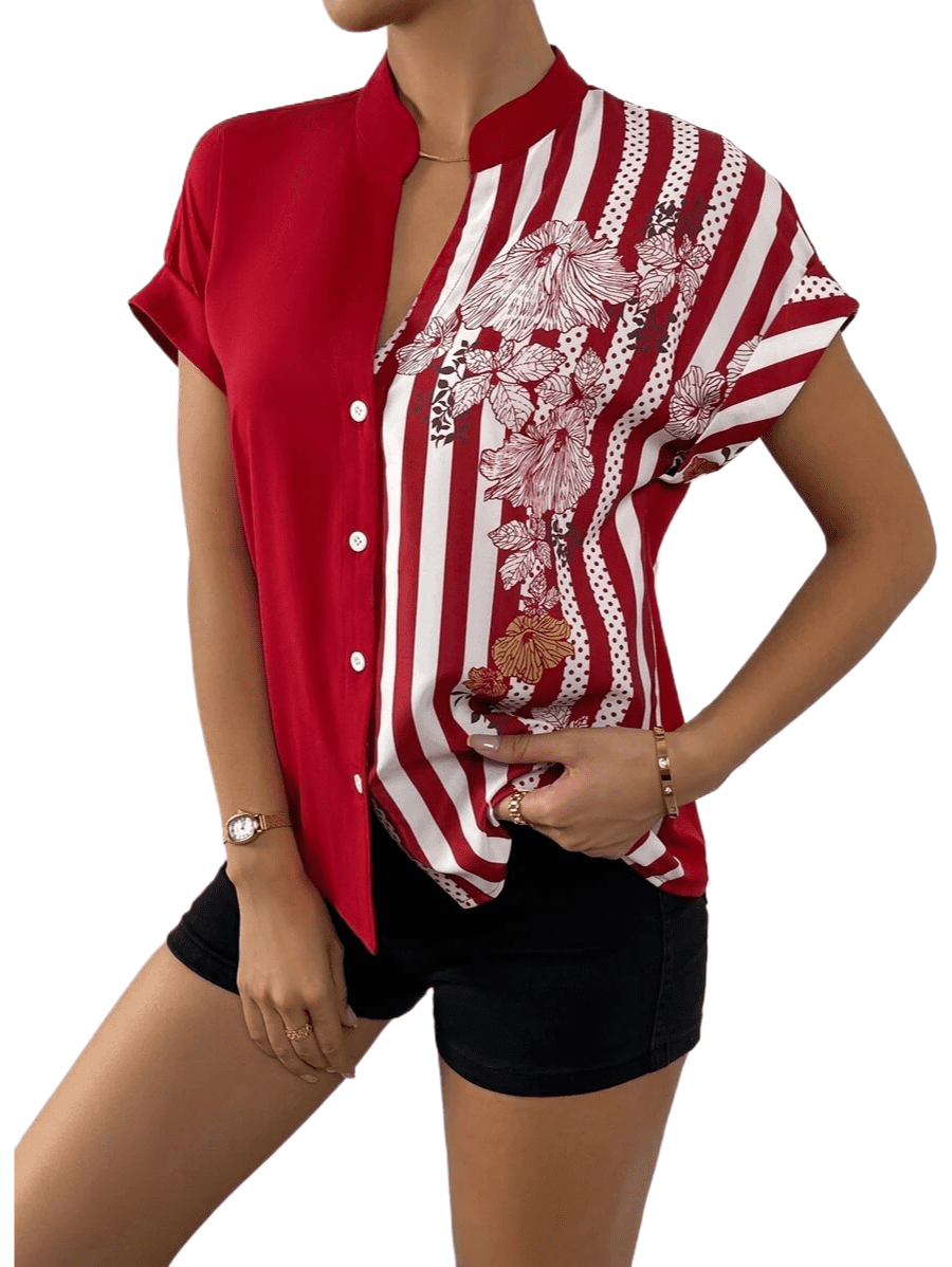 AURA Floral Short Sleeve Cardigan Women V Neck Button Top S-XXL Summer ...