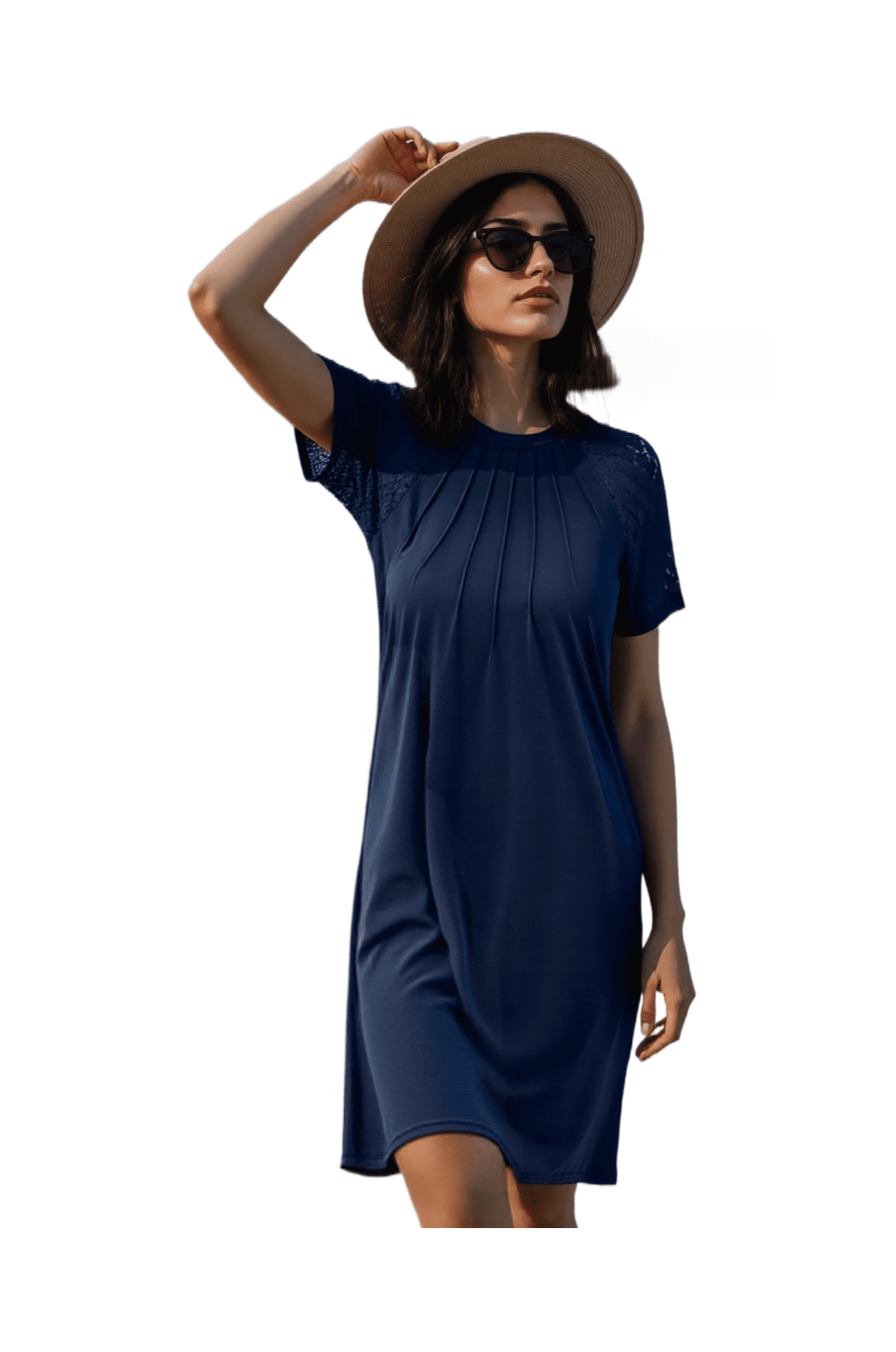 AURA Lace Pleated Midi Dress Women Short Sleeve Casual Dress S-XXL ...