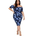 AURA Off Shoulder Plus Size Floral Print Midi Dress Three Quarter ...