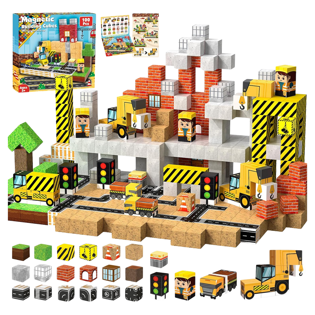 AURA PLAYY Magnetic Building Blocks for Kids: 100 PCS 3D Creative ...