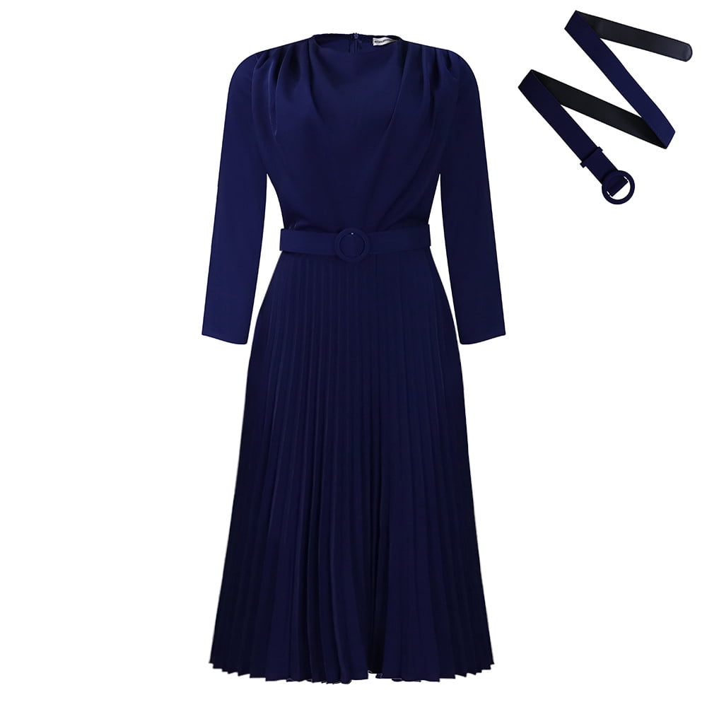 AURA Plus Size Autumn Pleated A Line Commuter Dress Elegant High Waist ...